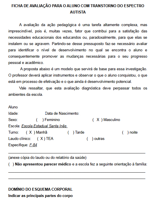 Descarregue já a ficha de avaliação para autismo em PDF! - Caminhos do ...
